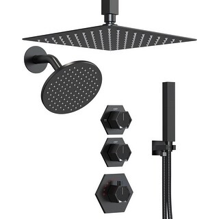 EVERSTEIN 12" Dual Head Shower System with 4-Way Thermostatic Valve and 6 Body Jets - Wall ...